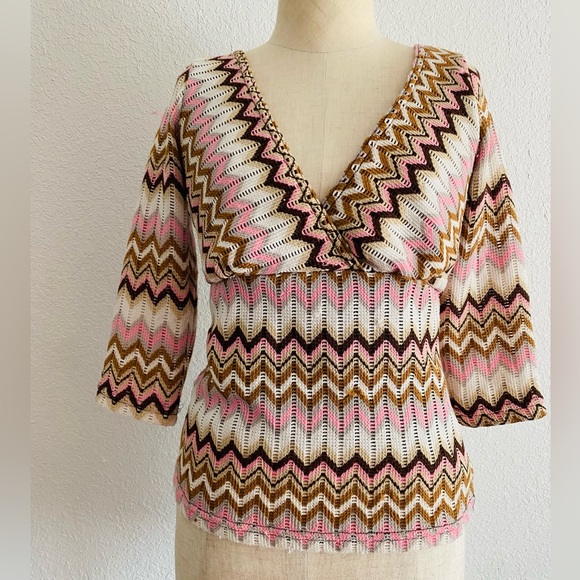 Tops | Vintage Y2k Brown Pink Tan V Neck Knit Top | Poshmark